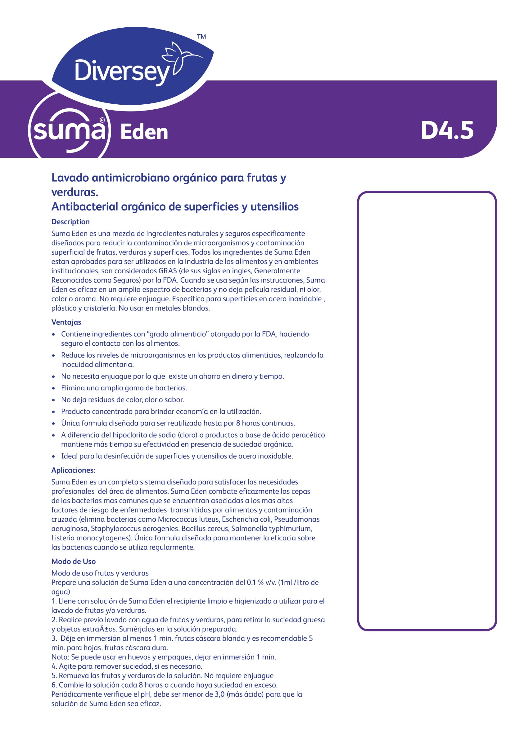 SUMA EDEN DESINFECTANTE D4.5 GALON X 5 LTS -DIVERSEY – DetalShop