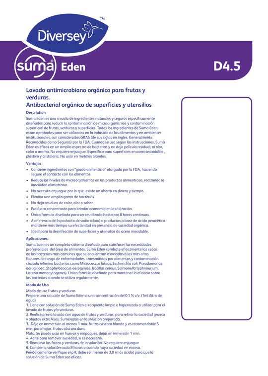 SUMA EDEN DESINFECTANTE D4.5 GALON X 5 LTS -DIVERSEY – DetalShop