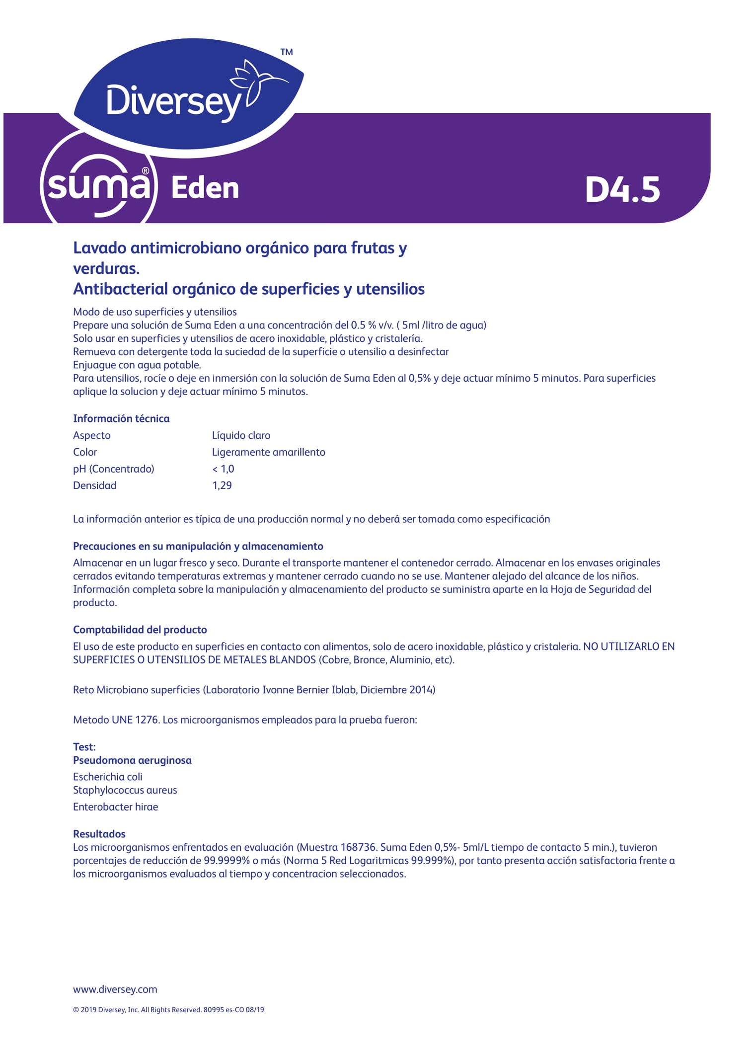 SUMA EDEN DESINFECTANTE D4.5 GALON X 5 LTS -DIVERSEY – DetalShop